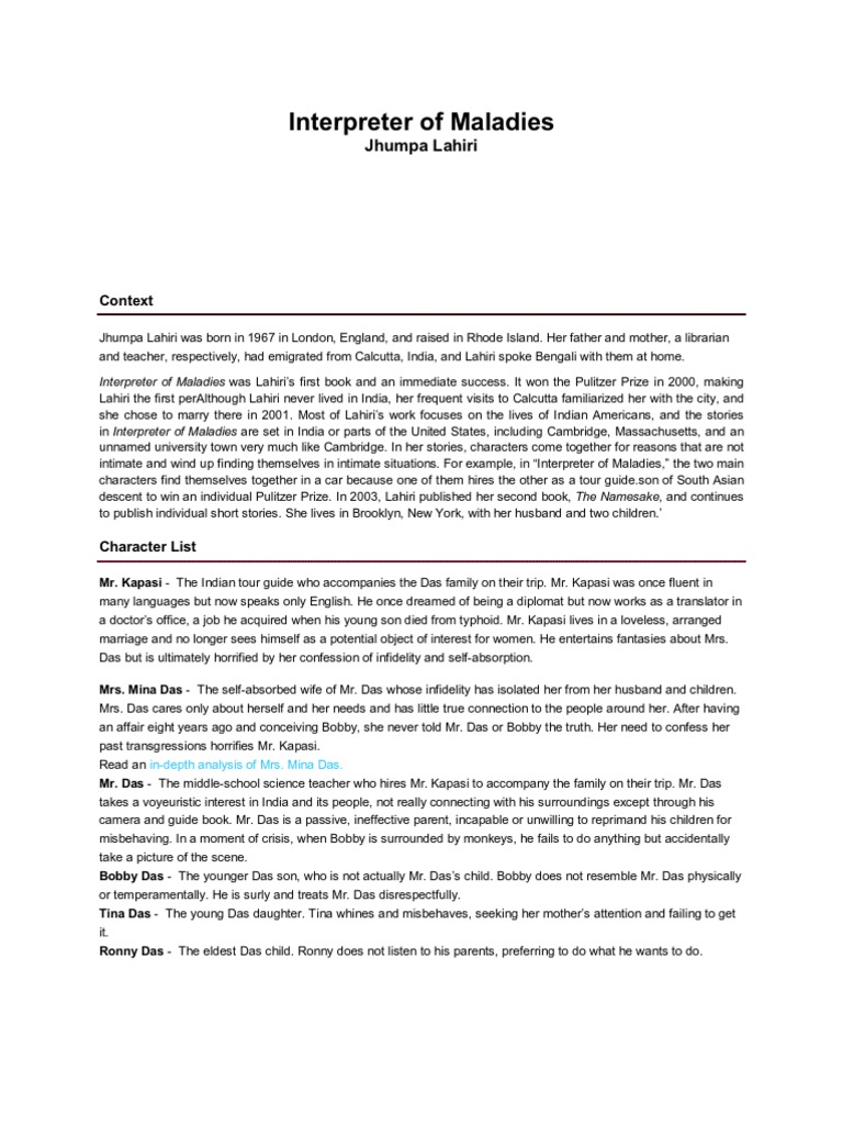 Jhumpa Lahiri, Interpreter of Maladies | PDF