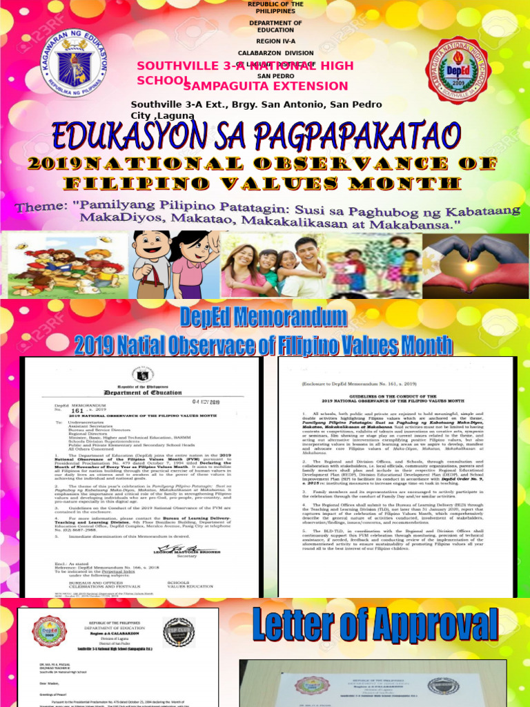 FILIPINO VALUES MONTH (FVM) 2019 DOCUMENTATION - SOUTHVILLE 3 A NHS SAN PEDRO DISTRICT Copy For ...