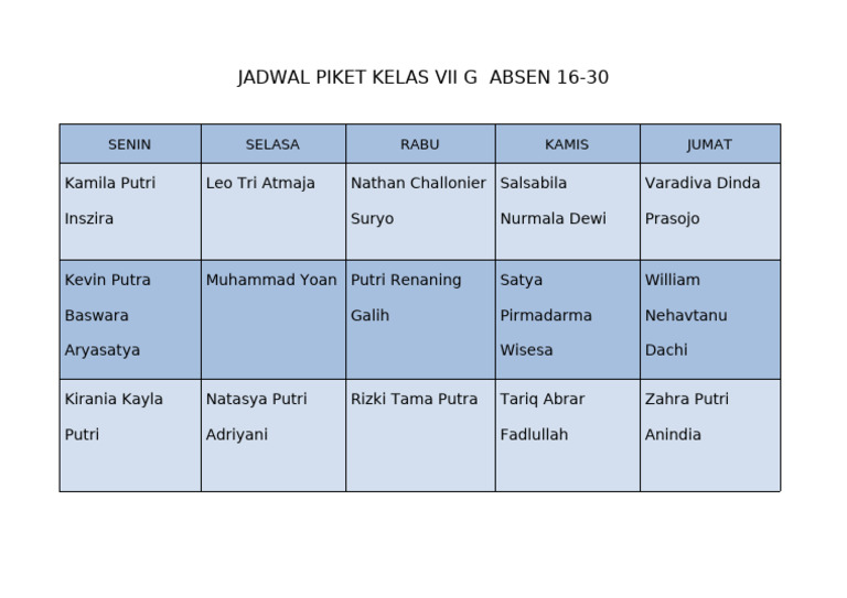 Jadwal Piket Absen 1-15 - 1 | PDF