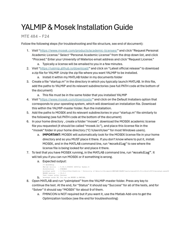 YALMIP & Mosek Installation Guide | PDF | Directory (Computing ...