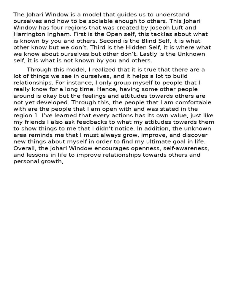 The Johari Window Is A Model That Guides Us To Understand Ourselves and ...