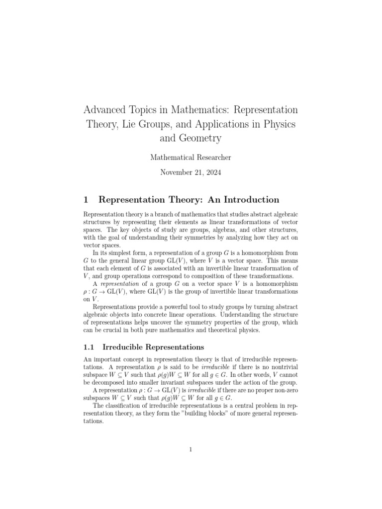 1 (1) | PDF | Lie Groups | Representation Theory