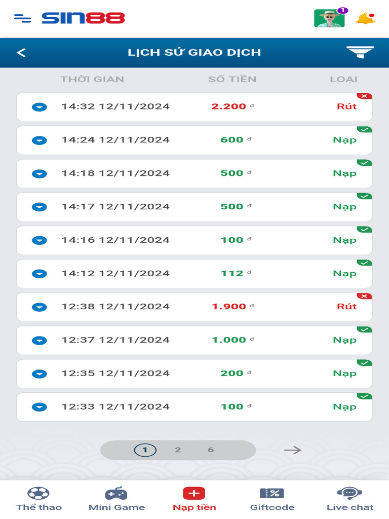 SIN88 - Lịch Sử Giao Dịch | PDF