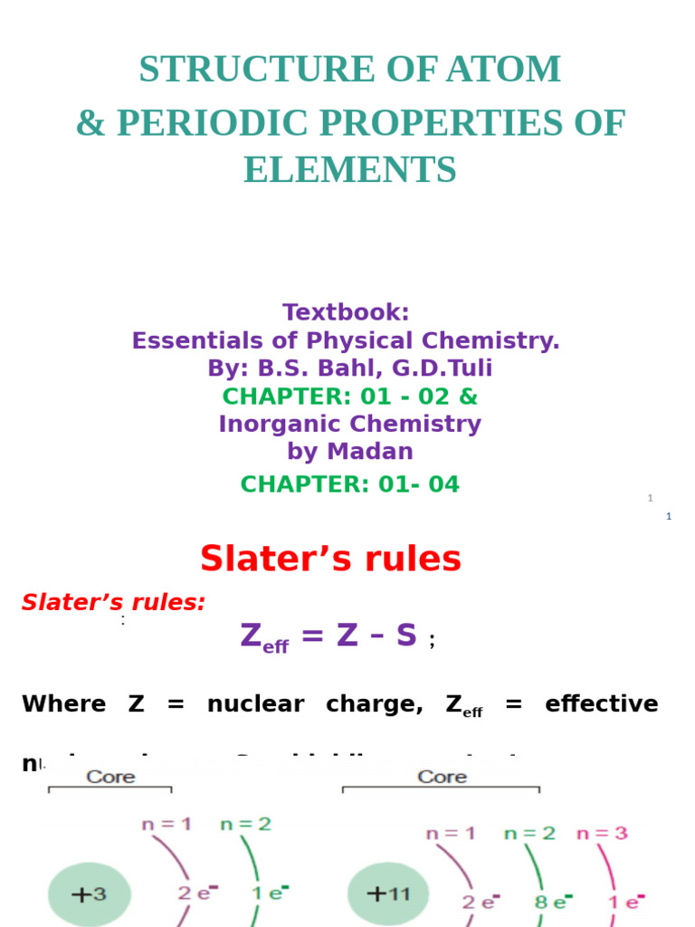 Structure of Atom - Periodic Properties | PDF | Electron Configuration ...