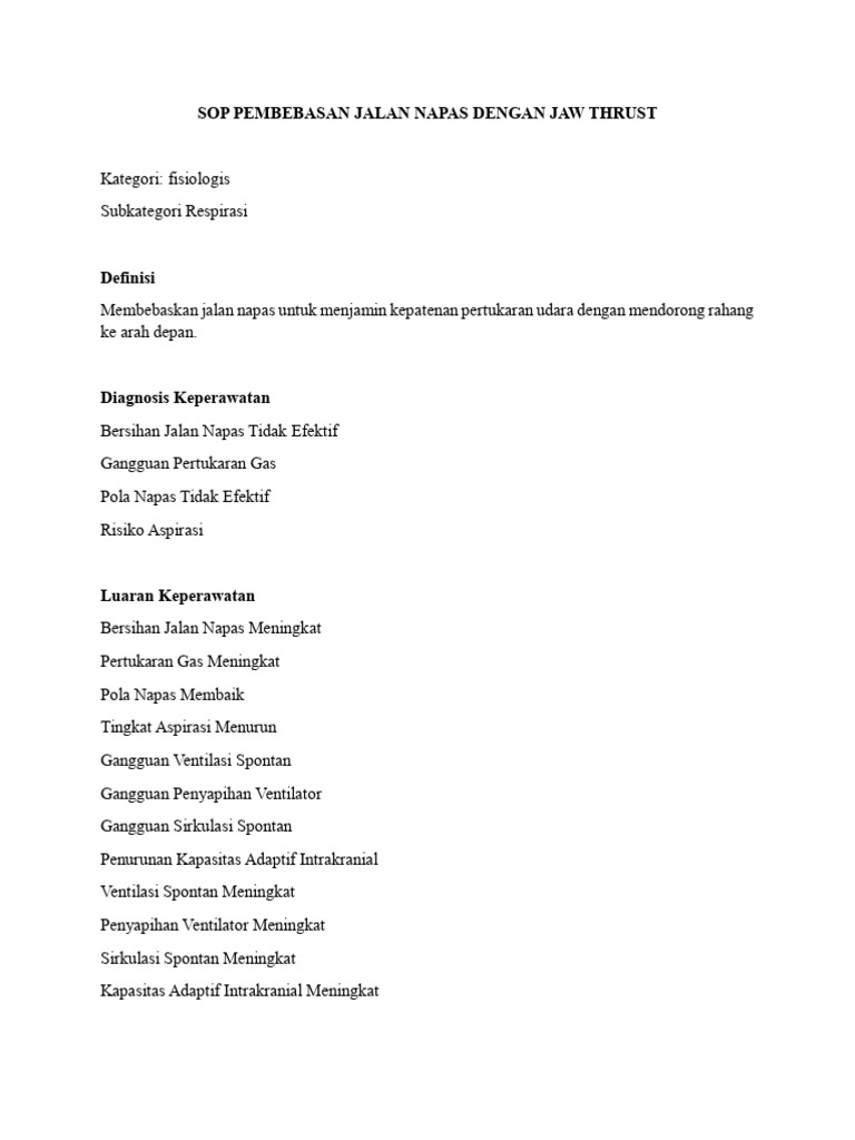 Sop Pembebasan Jalan Napas Dengan Jaw Thrust | PDF