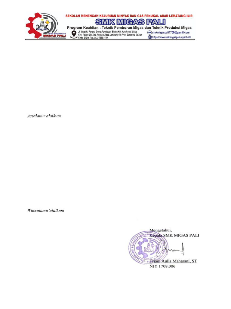 Surat Panggilan Wali Murid XI TPM 2 | PDF