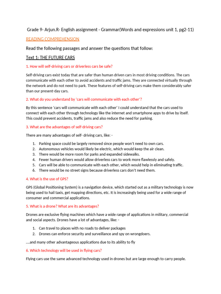 Grade 9 English Grammar Assignment | PDF | Technology & Engineering