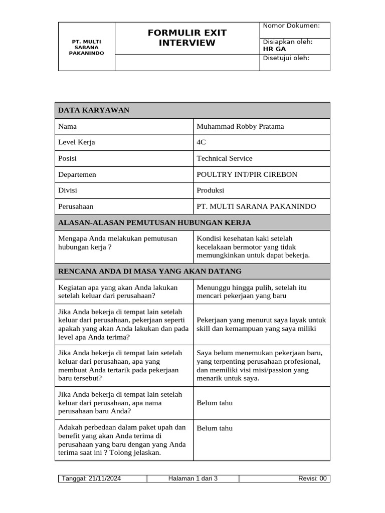 Form Exit Interview - MSP | PDF | Karier & Perkembangan | Bisnis