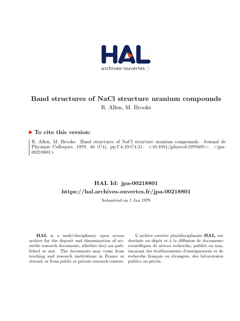 Band Structures of Uranium Compounds | PDF | Electronic Band Structure ...