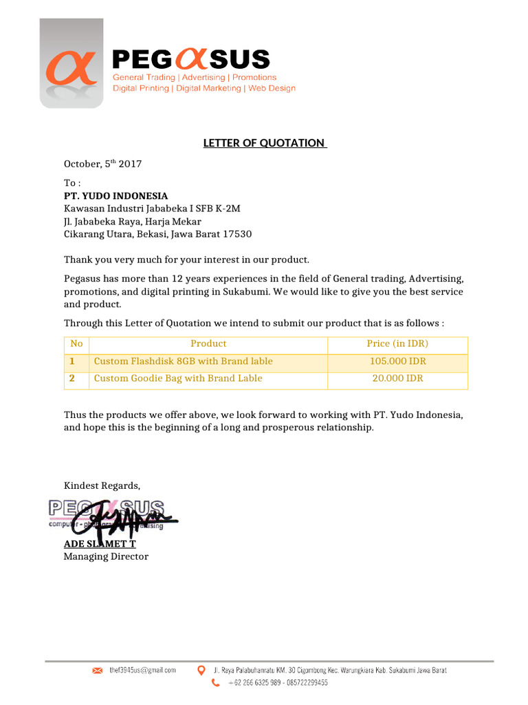 Letter of Quotation | PDF | Business