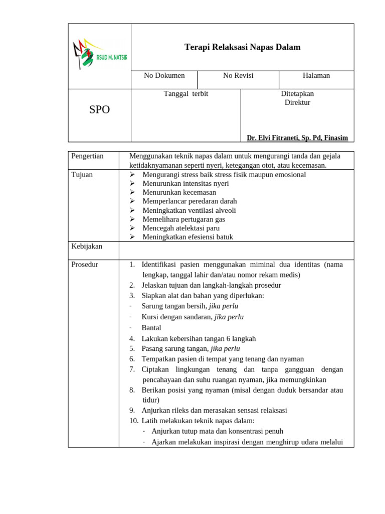 SPO Terapi Relaksasi Napas Dalam | PDF | Kesehatan Holistik