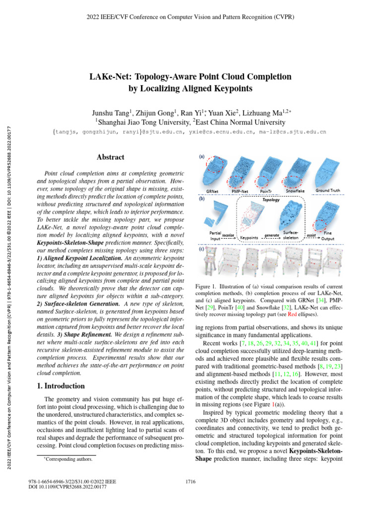 LAKe-Net Topology-Aware Point Cloud Completion by Localizing Aligned Keypoints | PDF | Geometry ...