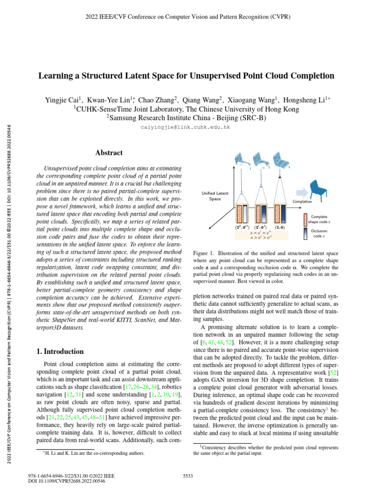 Learning A Structured Latent Space For Unsupervised Point Cloud Completion | PDF | Artificial ...