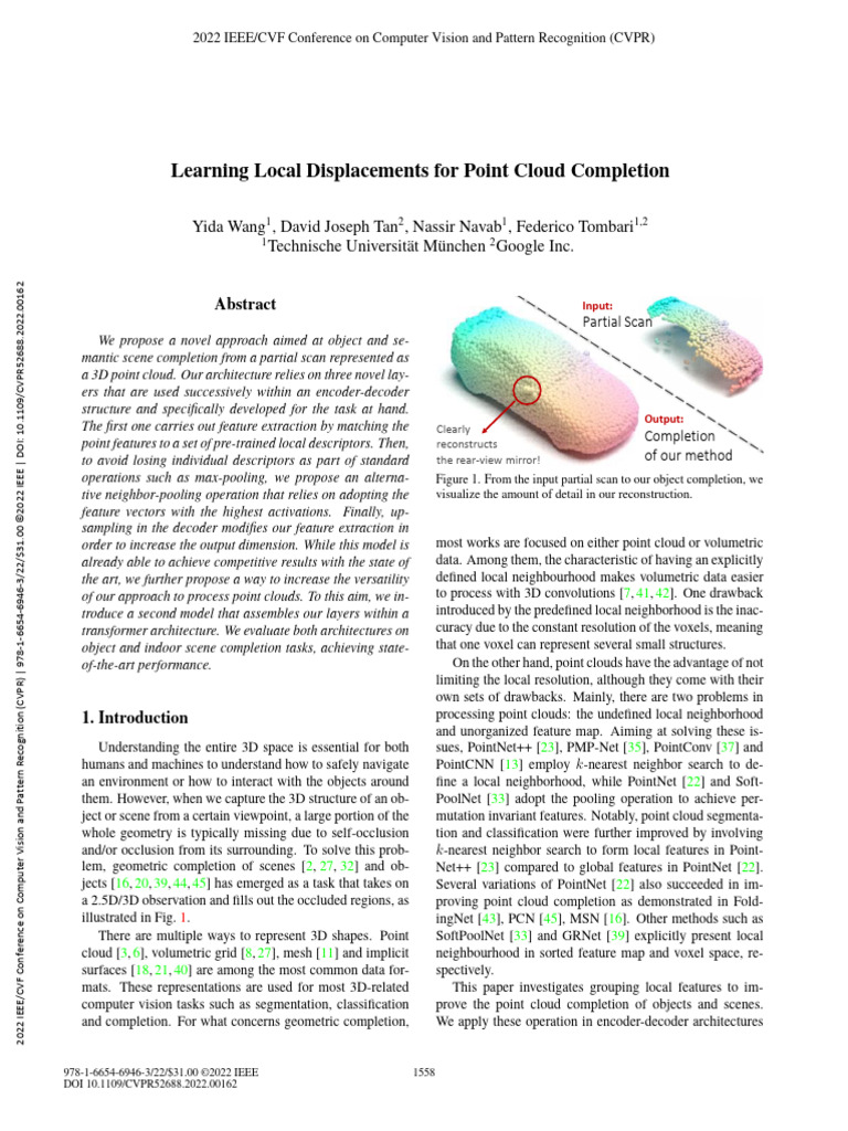 Learning Local Displacements For Point Cloud Completion | PDF | Applied ...