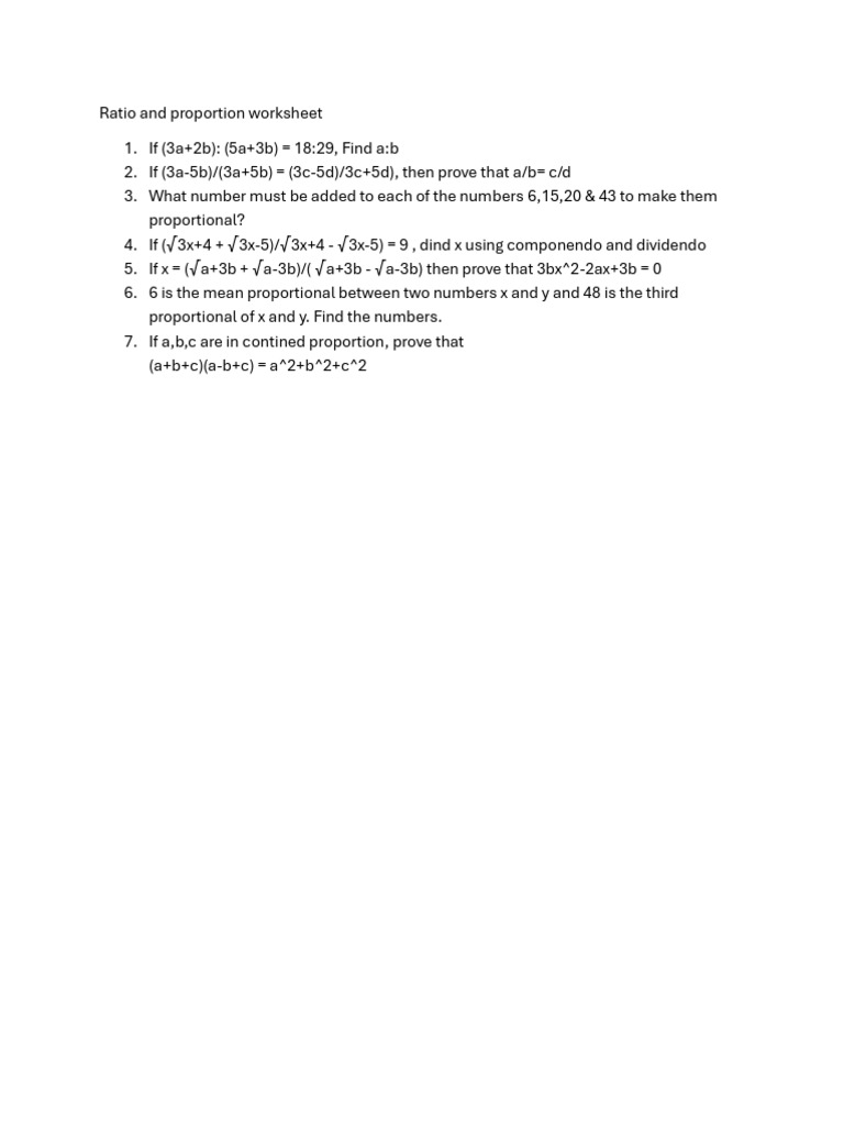 Ratio and Proportion Important Questions | PDF