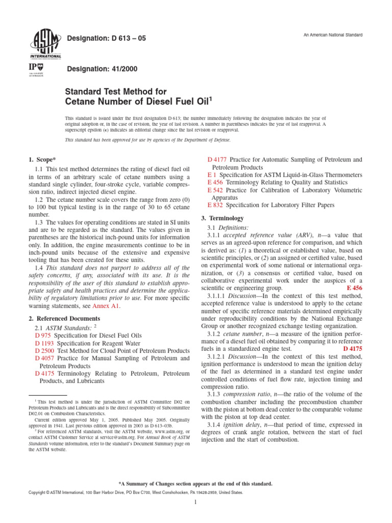 Cetane Number of Diesel Fuel Oil: Standard Test Method For | PDF ...