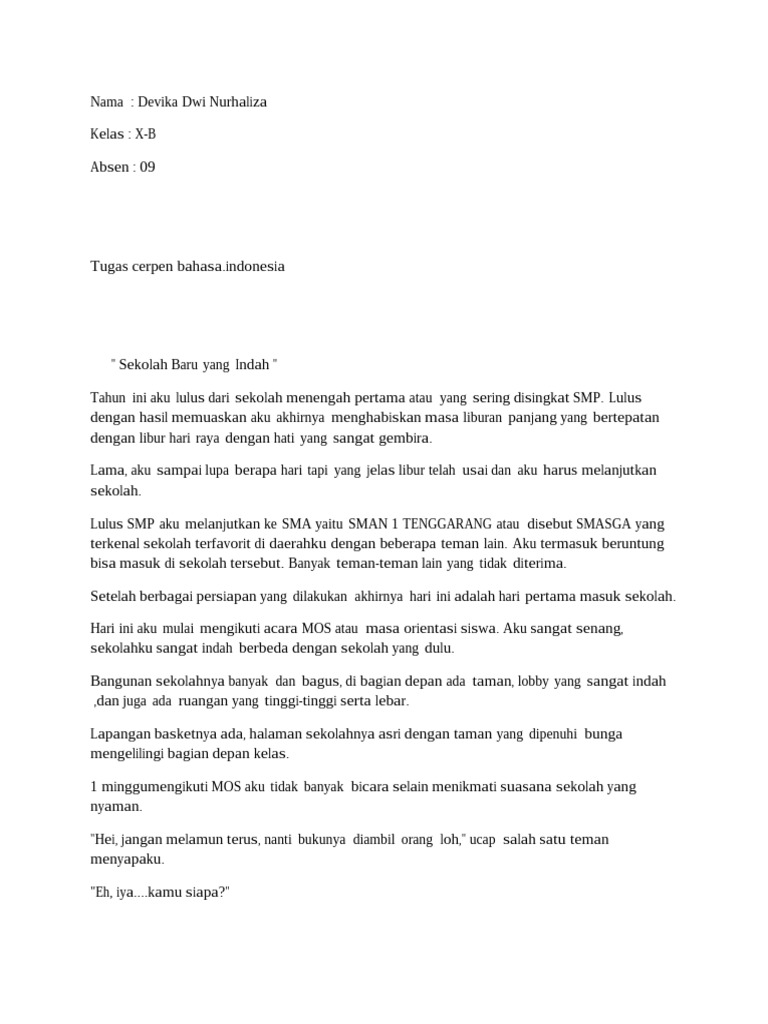 Pengalaman Pertama di SMASGA | PDF | Seni & Disiplin Bahasa