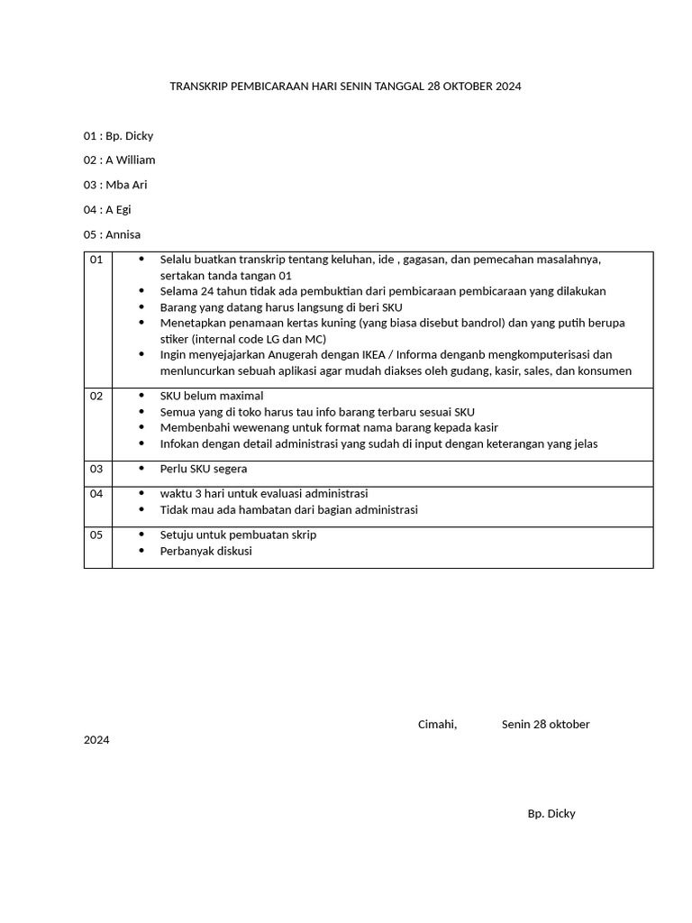 Contoh Transkrip Meeting | PDF