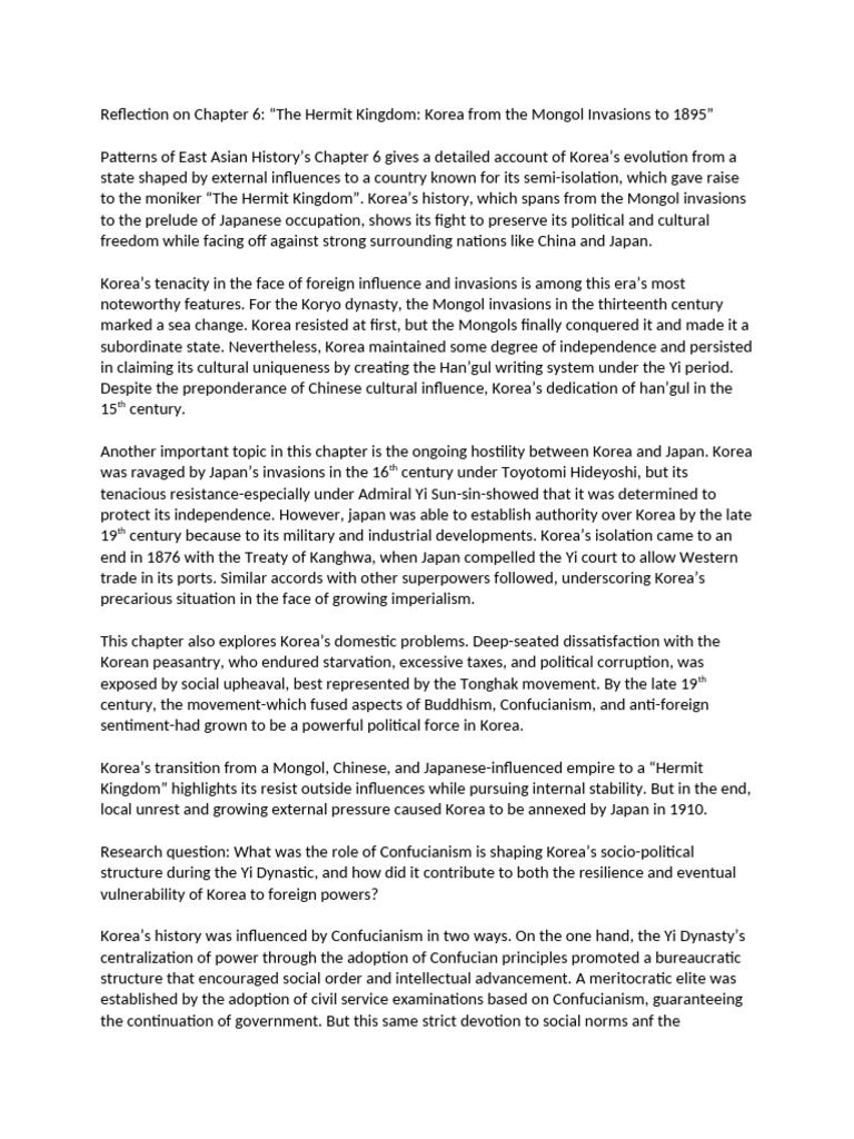 Reflection 4 | PDF | Korea | Confucianism
