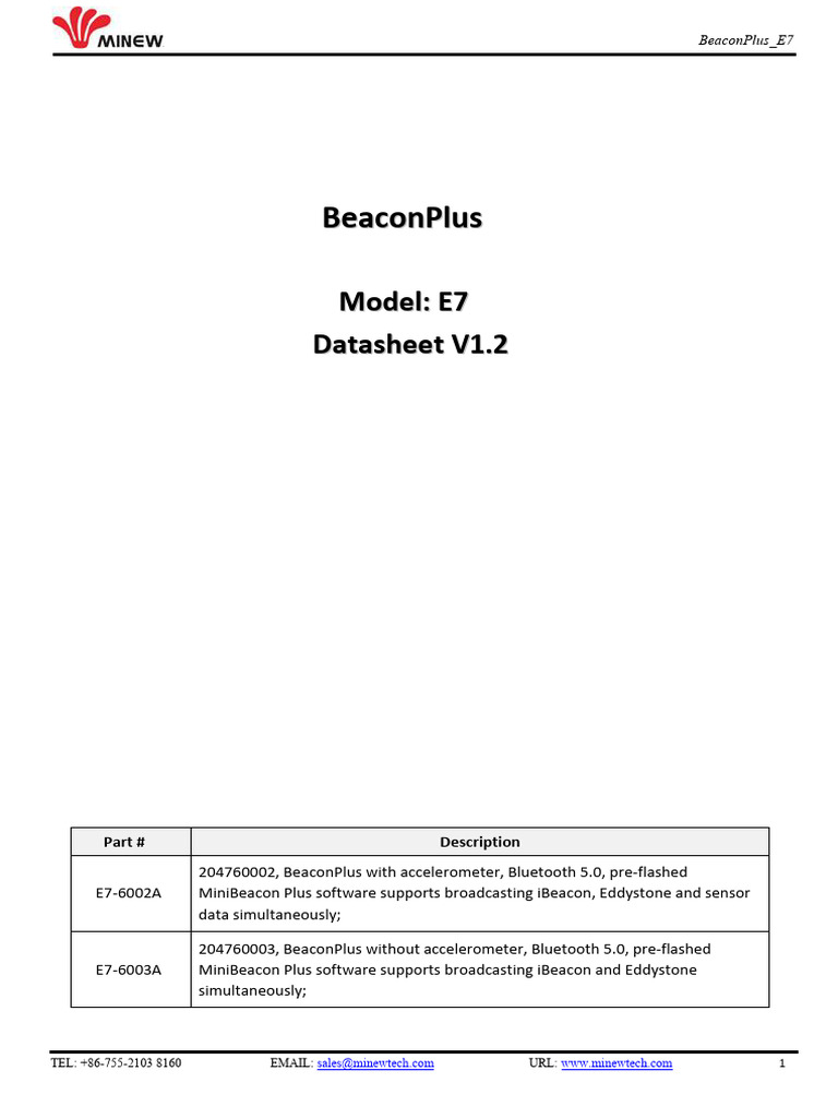 E7 - Beaconplus - Datasheet - 1.2 | PDF | Computing | Computer Engineering