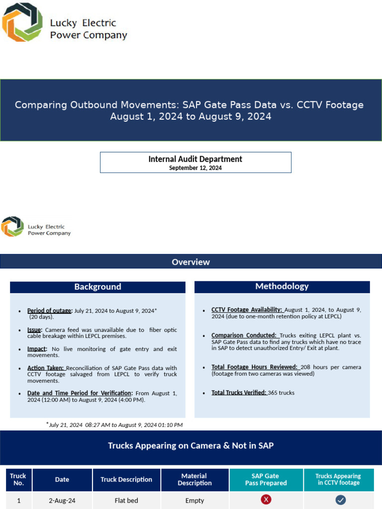 SAP vs CCTV: Truck Movement Audit | PDF | Closed Circuit Television
