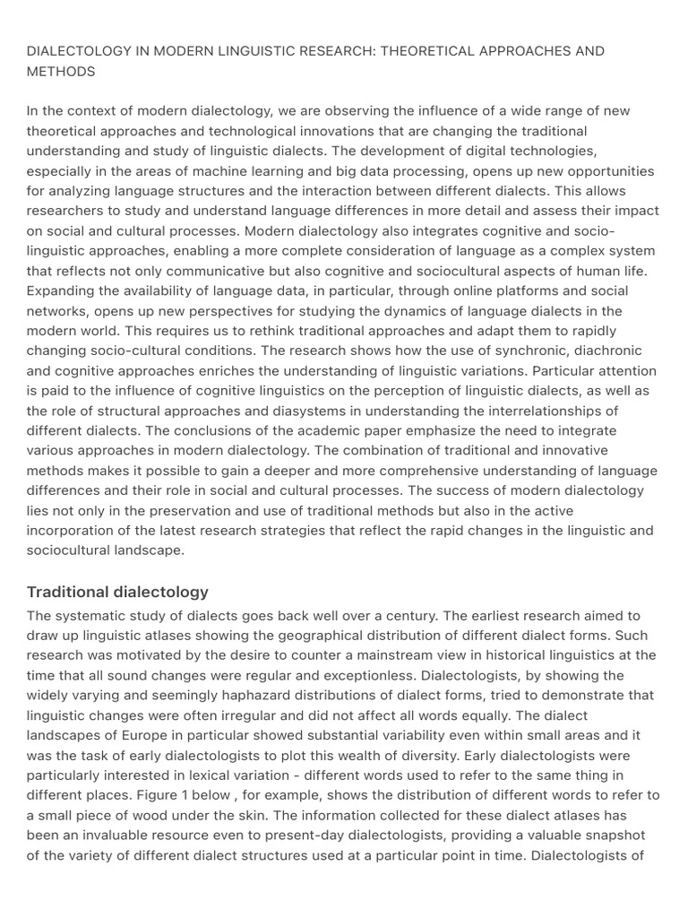 Dialectology in Modern Linguistic Research: Theoretical Approaches ...