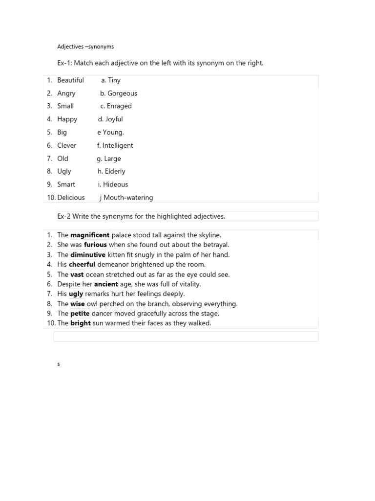 Adjectives Synonyms | PDF