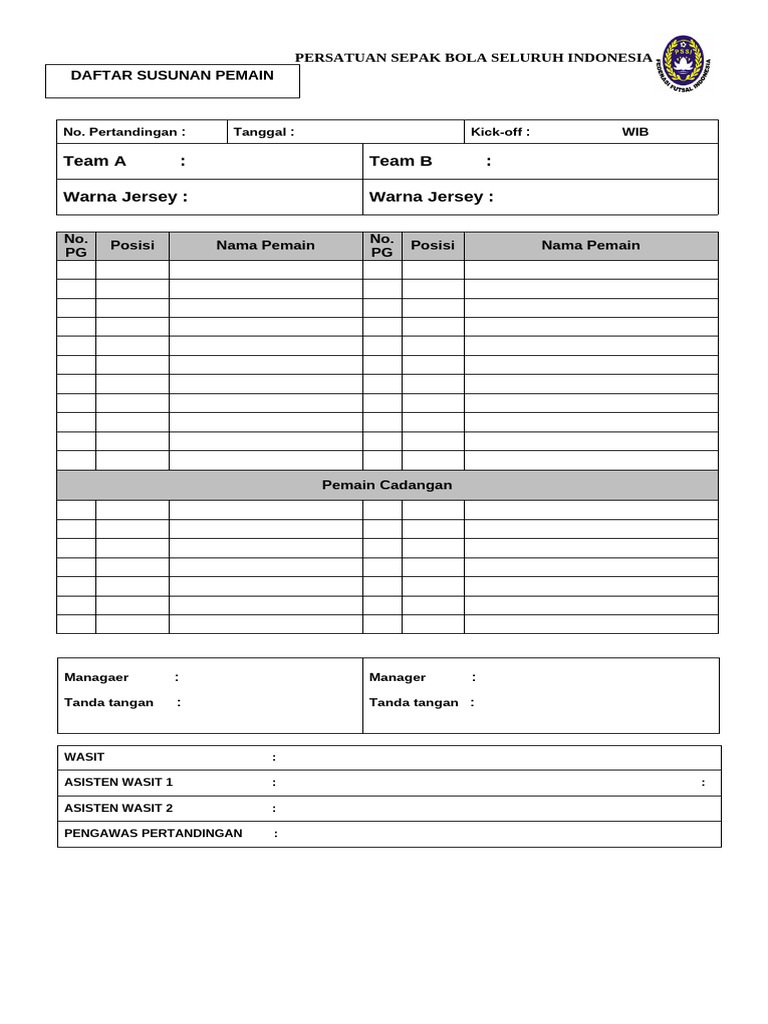 Line Up Futsal Dan Bola | PDF
