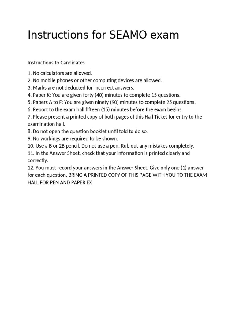SEAMO Exam Candidate Guide | PDF