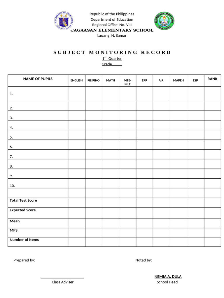 Subject Monitoring Record | PDF