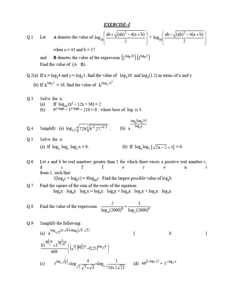 DPP-01 Logarithms | PDF | Elementary Mathematics | Mathematical Objects