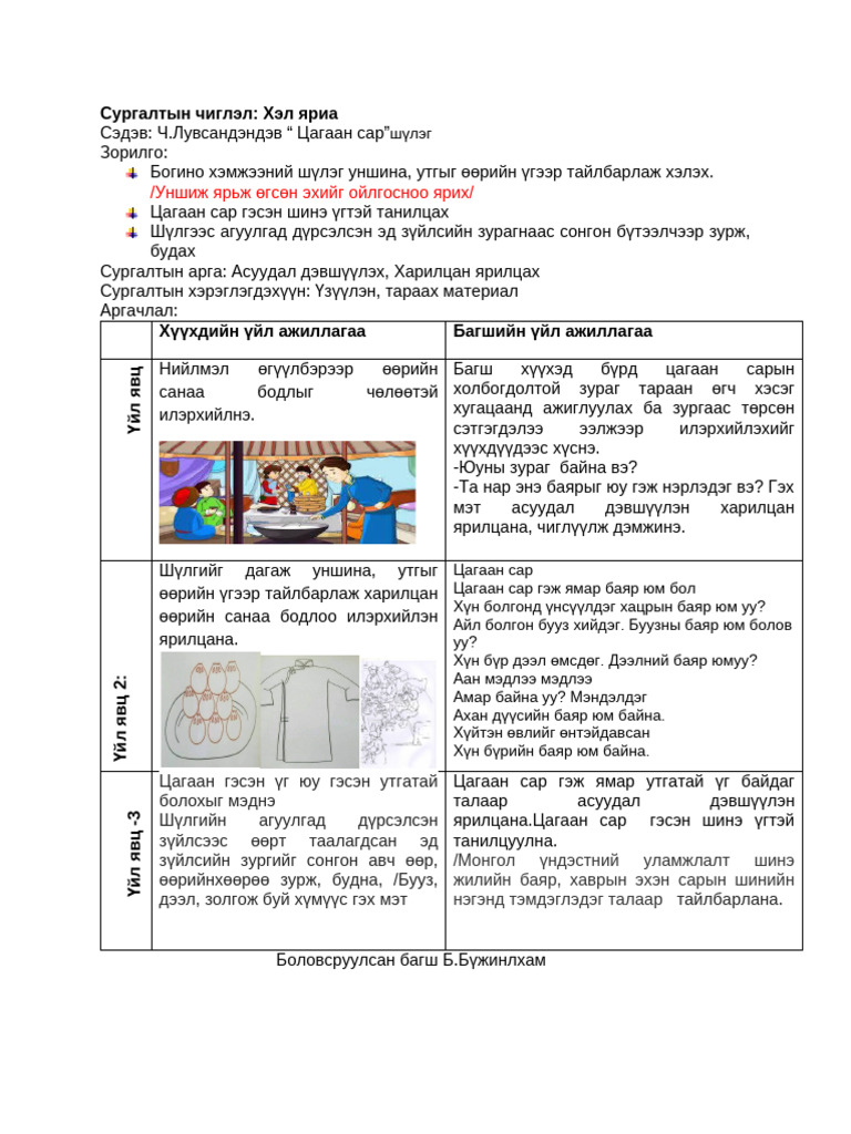 Цагаан сар хэл яриа хичээл Pdf