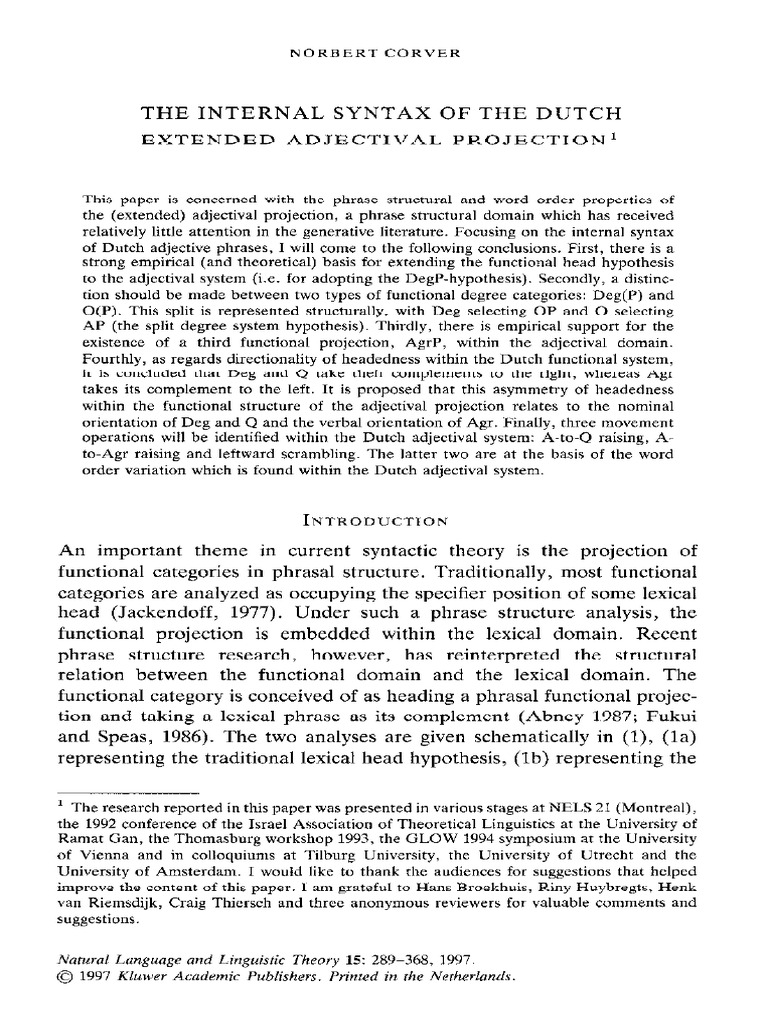 The Internal Syntax of The Dutch Extended Adjectival Projection | PDF