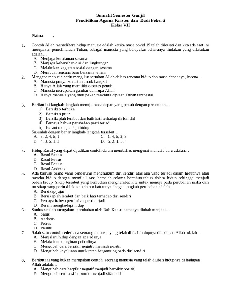 Sumatif Semester Ganjil 7 | PDF
