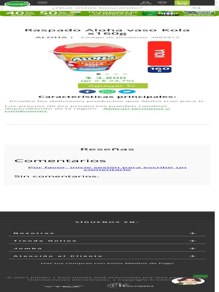 Raspado Aloha Vaso Kola x160g - Tiendas Jumbo | PDF