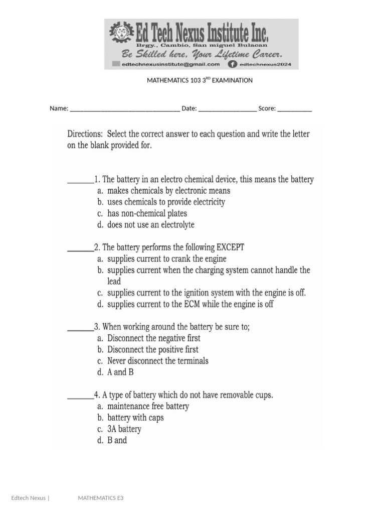 Mathematics 103 3rd Examination | PDF