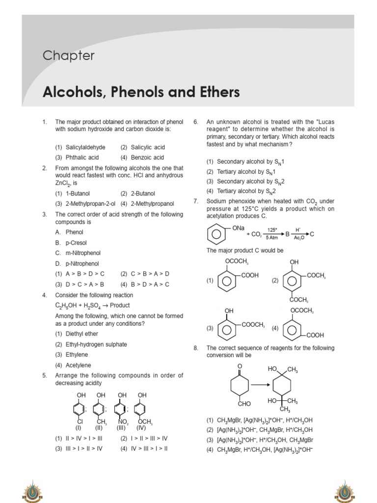 Alcohols, Phenols and Ethers | PDF | Ether | Acid