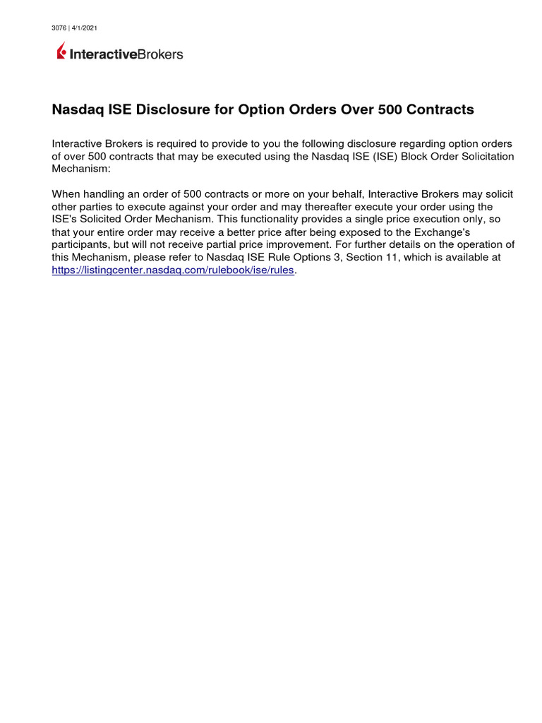 Nasdaq ISE Option Order Disclosure | PDF