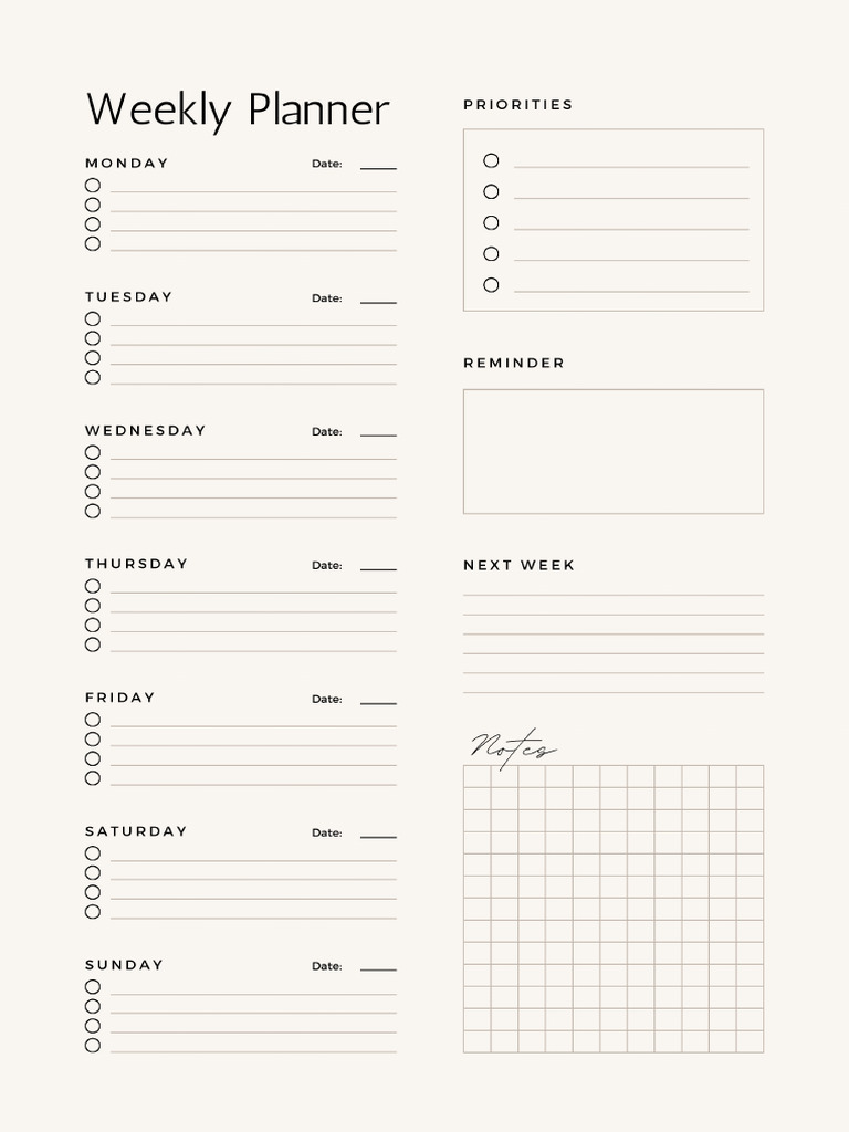 Beige Minimalist Weekly Planner | PDF