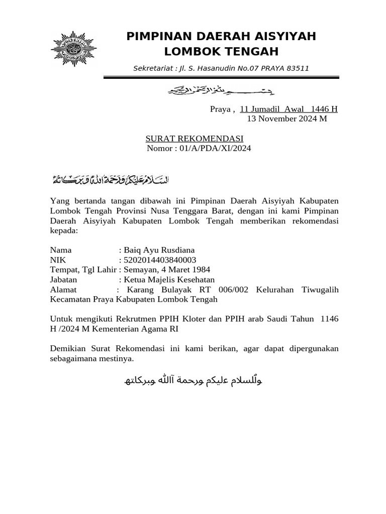 Surat Rekomendasi PPIH Ok | PDF