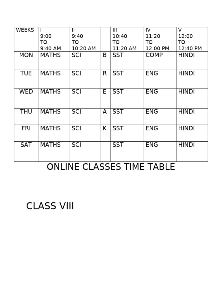 8th Class Online Timetable | PDF | Foreign Language Studies