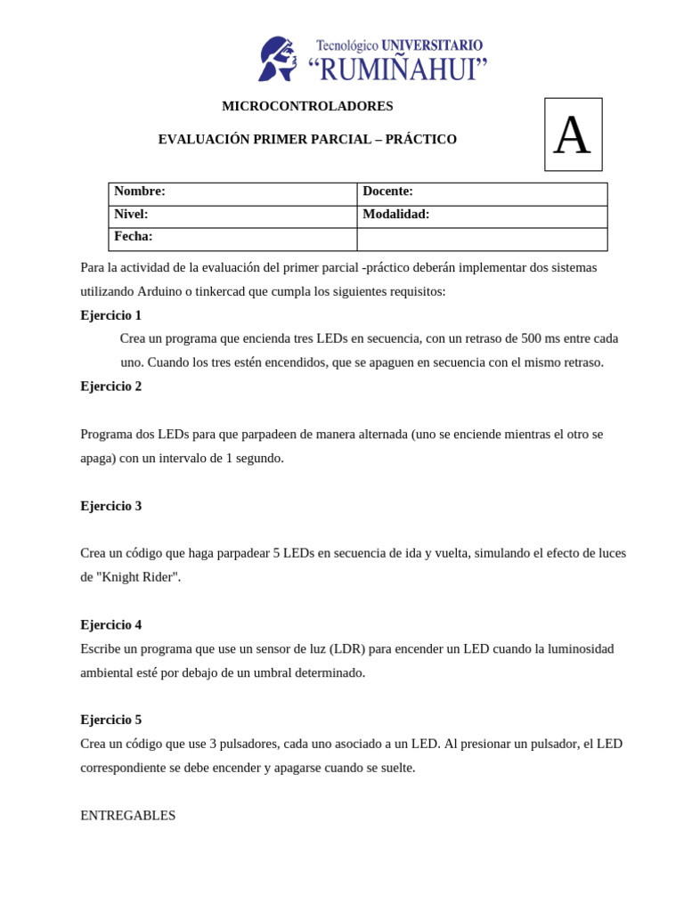 Evaluación Primer Parcial Practico 1 A | PDF | Diodo emisor de luz ...