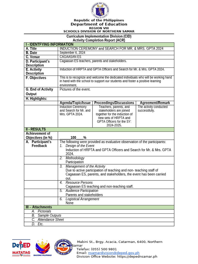 ACR for HRPTA and GPTA Induction 2024 | PDF | Behavior Modification | Learning