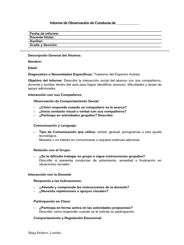 Informe de Observación de Conducta de | PDF | Autorregulación emocional | Las emociones