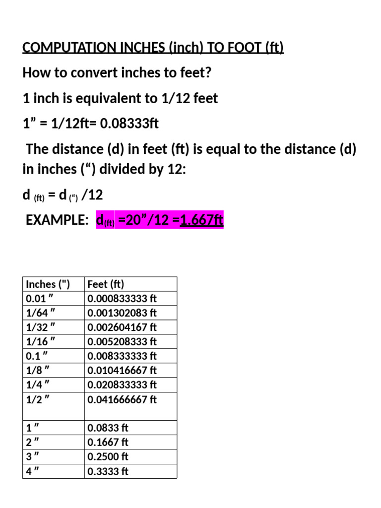 COMPUTATION INCHES | PDF | Foot (Unit) | Yard