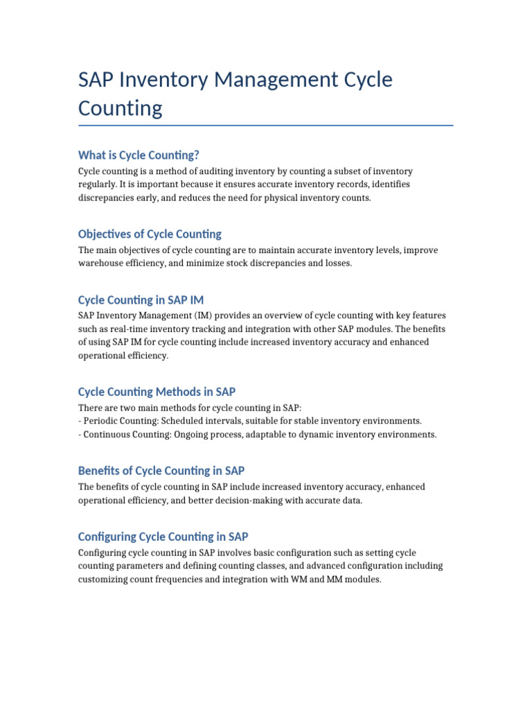 SAP Cycle Counting: Process & Benefits | PDF | Inventory | Computing