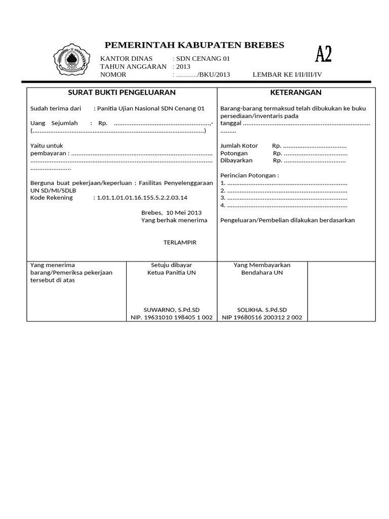 Surat Bukti Pengeluaran (A2) | PDF