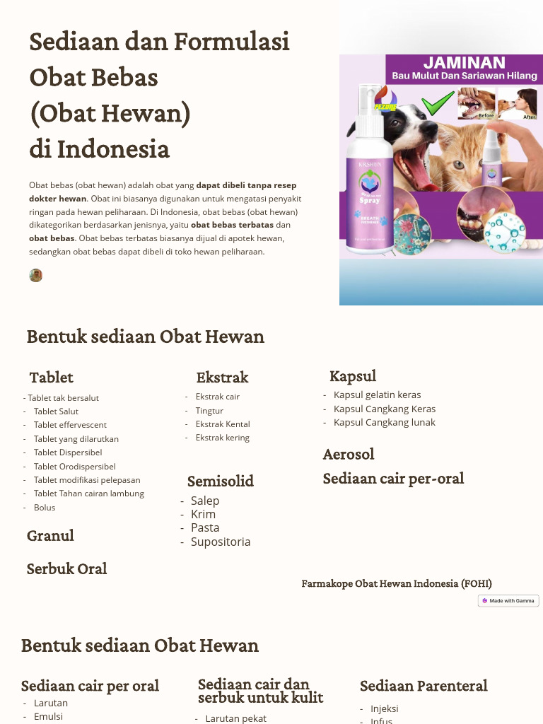 Jenis Jenis Sediaan Dan Formulasi Obat Bebas Obat Hewan Di Indonesia | PDF