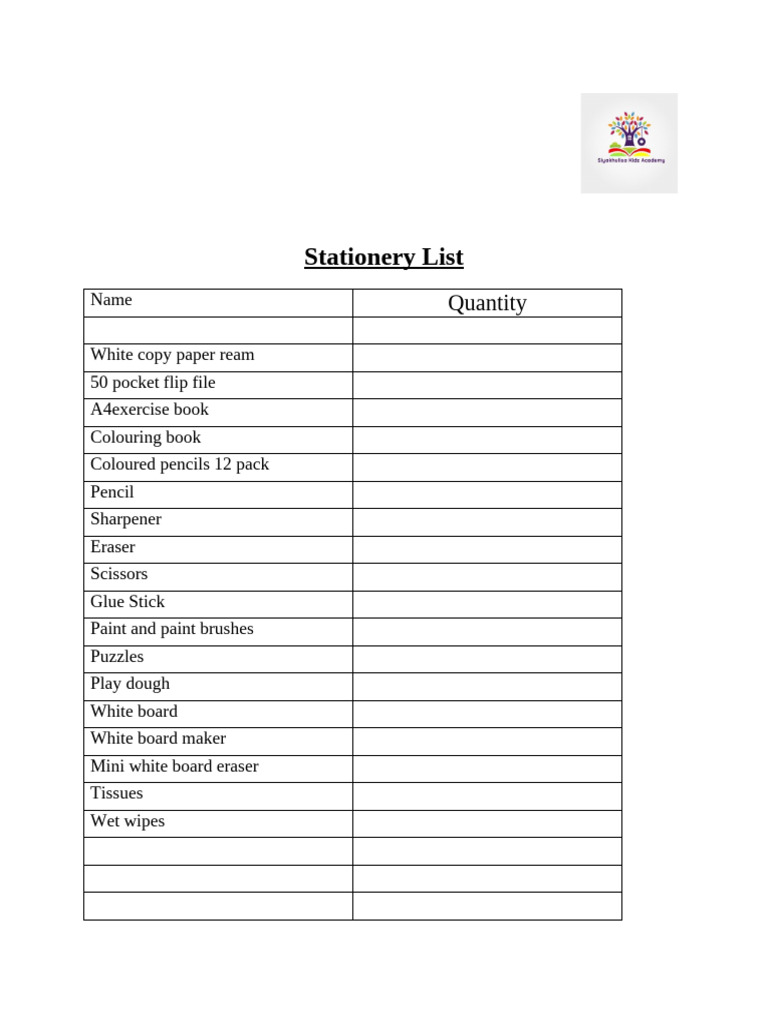 Stationery List | PDF