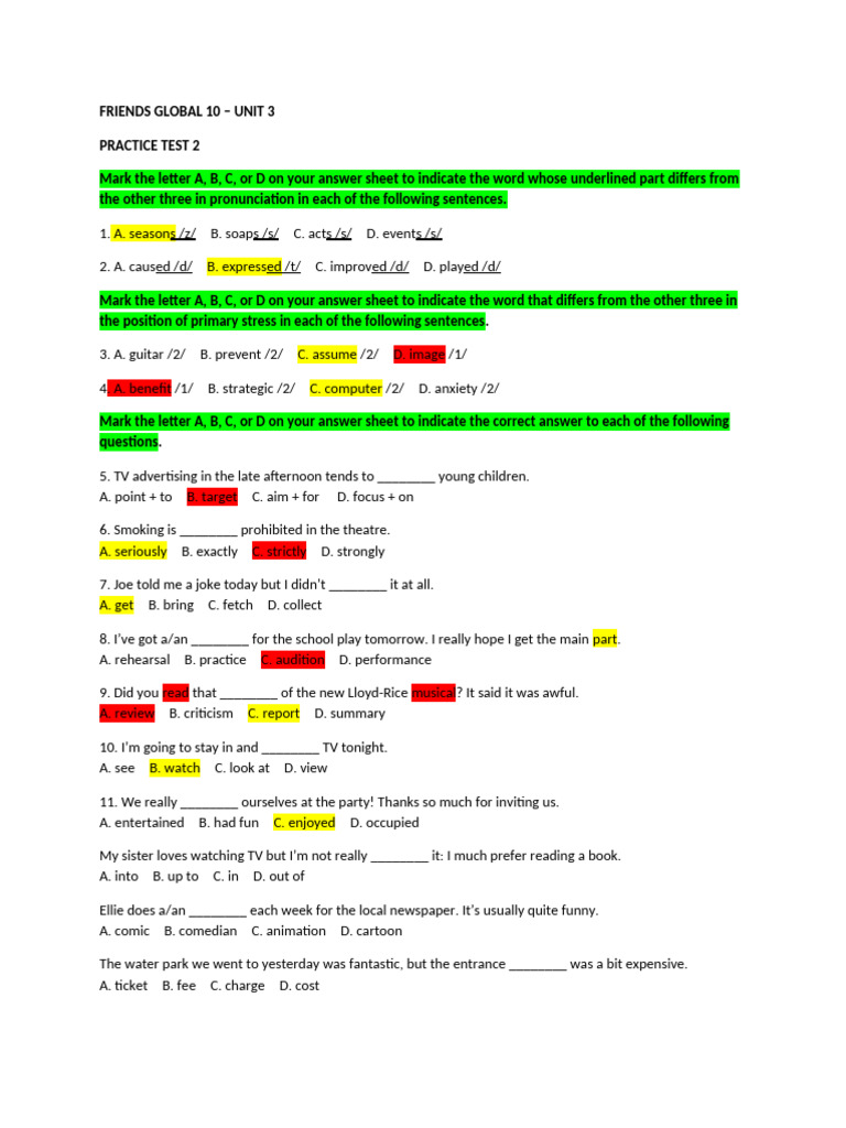 FRIENDS GLOBAL 10-Unit 3 Đề 2 | PDF | Charlie Chaplin | Leisure